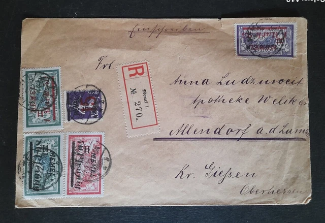 MEMEL 1922 LETTRE Enveloppe Briefe nach Allendorf Oberhessen Reg Cover ...