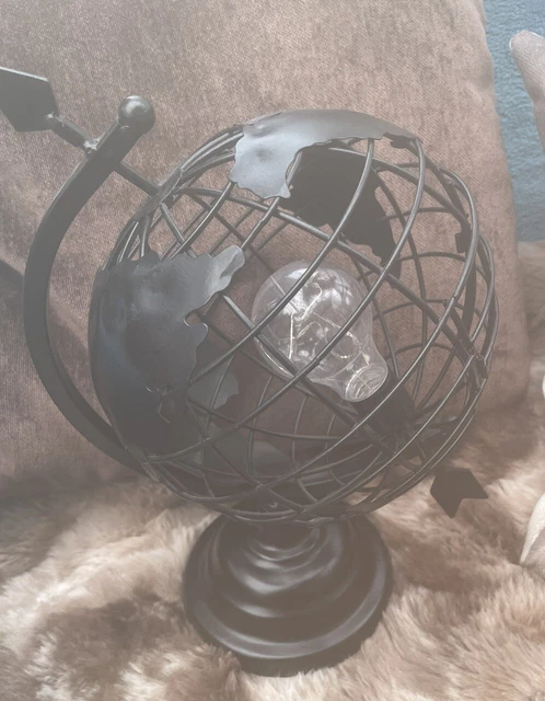 GLOBE METAL CAGE LED Light Table Lamp Desk Bedside Black Retro Battery ...