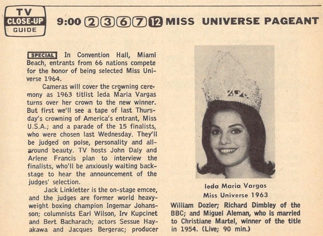 1964 TV AD ~ MISS UNIVERSE 1963 LEDA MARIA VARGAS BEAUTY PAGEANT Miami ...