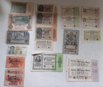 20 HISTORICAL OLD Money Notes Reich Banknotes Loan Cashier Bill Mark ...