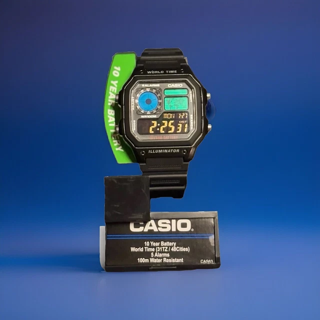 MODIFIED NEGATIVE DISPLAY Casio Royale AE1200 Blue Green Black World ...