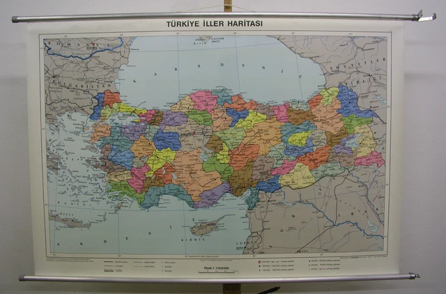 SCHOOL WALL MAP Card Turkey Map Turkey Istanbul 140x97 ~ 1970 Political ...