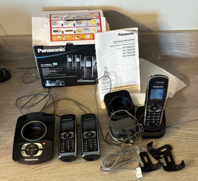 PANASONIC KX-TG8563E DIGITAL Cordless Phone System 3 Handsets Answering ...