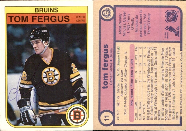 CARTE TOM FERGUS signée 1982-83 O-Pee-Chee #11 Boston Bruins Auto AU ...