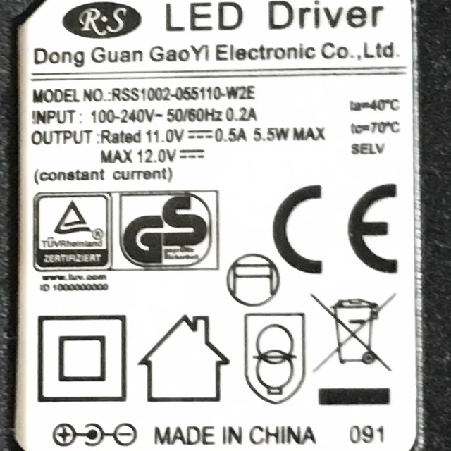 LED TREIBER Stecker Trafo DONG GUAN RSS1002-055110-W2E Ersatztrafo 11V ...
