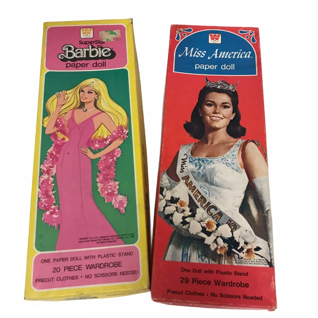 SUPERSTAR BARBIE AND Miss America Paper Doll Set Pre Cut Clothes With ...