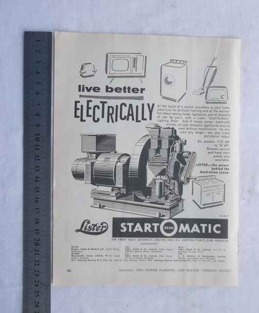 LISTER STARTOMATIC ADVERTISEMENT removed from a 1960 Farming Magazine ...