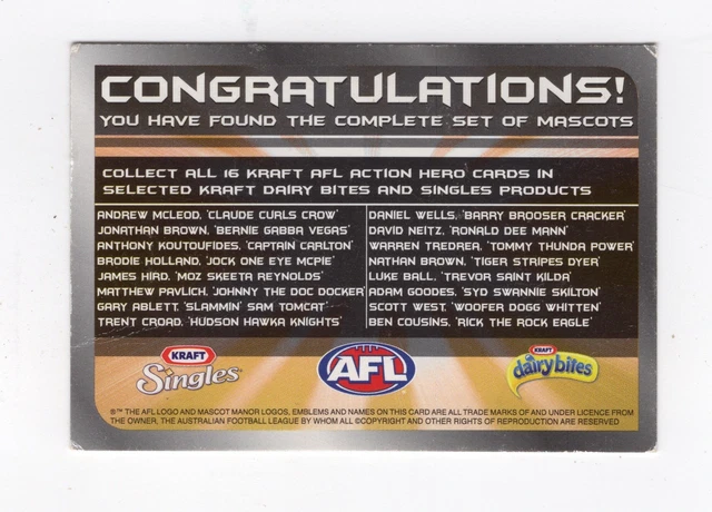 AUSTRALIAN KRAFT CHEESE AFL Action Heroes ’The Mascots’ $3.99 - PicClick AU