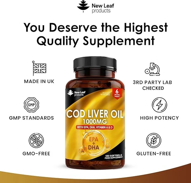NEW LEAF COD Liver Capsules 1000mg 180 Capsules £17.03 - PicClick UK