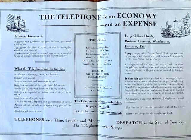 POST OFFICE TELEPHONES Leaflet July 1927 "The Telephone In Business " £ ...