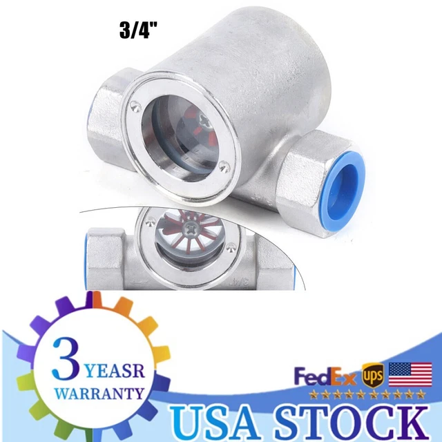 304 STAINLESS 3/4& NPT Sight Water Flow Indicator with Impeller Flow ...