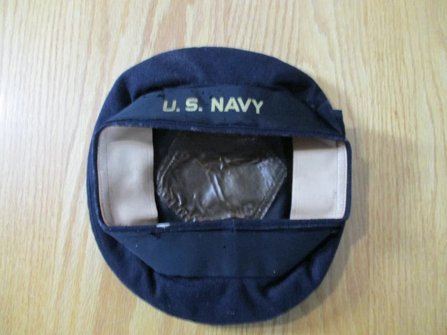 NAVY HAT WWII Beret Cracker Jack Flat Wool Sailor Cap Original United ...