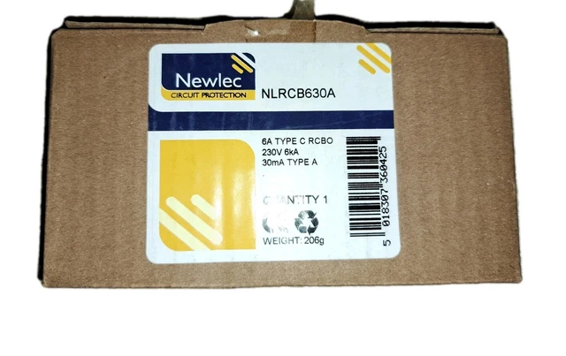 NEWLEC 6 AMP CURVE C 6kA 30mA RCBO TYPE A NLRCB630A RED CLIP £16.99 ...