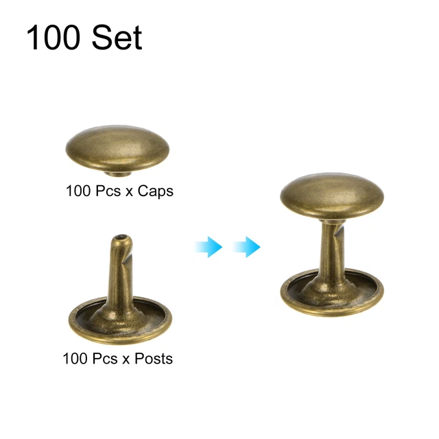 100SETS DOUBLE CAP Rivet 12x12mm Carbon Steel Round Head Snap Studs ...