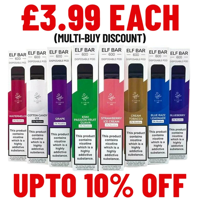 ELF BAR 600PUFFS Disposable Vape Bars 20mg Pod Kit 2% Nic Salt All ...