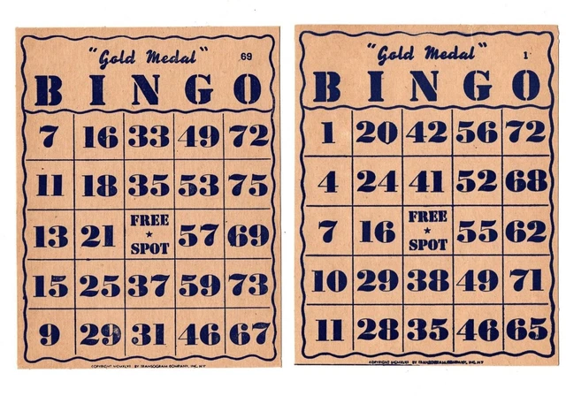 RARE VINTAGE GOLD Medal Transogram Bingo Cards Set of 2 Free Spot Free ...
