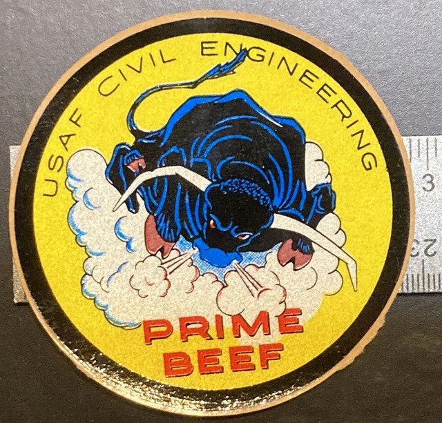 EARLY USAF CIVIL Engineering Prime Beef 3" Sticker Decal Snorting Bull ...