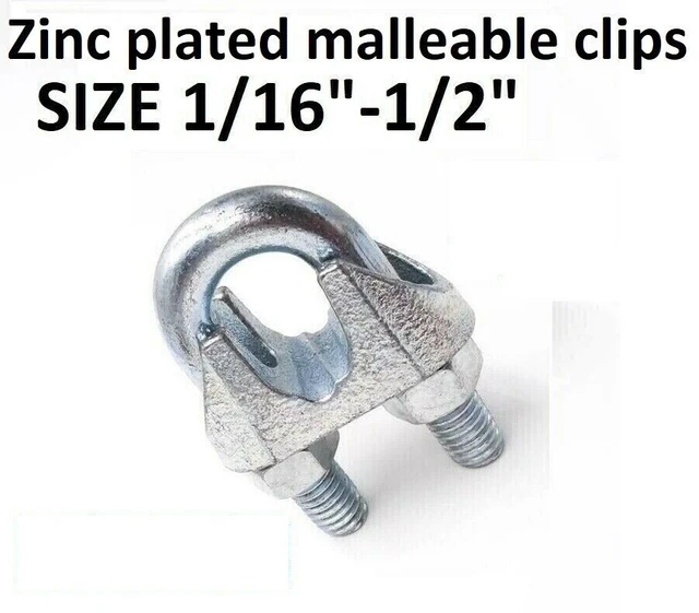 ZINC PLATED MALLEABLE Clamps U-Bolts U-Clamps Steel Cable Wire Clips U ...