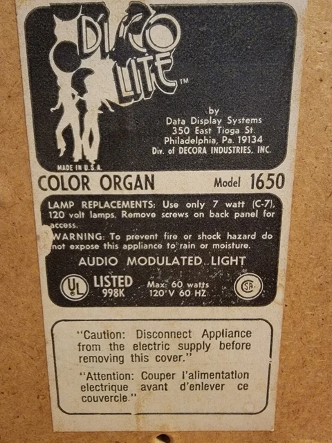 1970S DISCO LITE Color Organ Sound Activated Modulated Light #1650 $375 ...