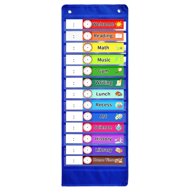 CLOTH DAILY WALL Mount Schedule Pocket Chart Preschool Kids Calendar ...