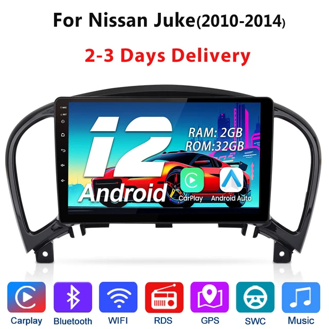 2+32G CARPLAY FÜR Juke 2010-14 Car Radio 9" Android 12 GPS Sat Nav WIFI ...