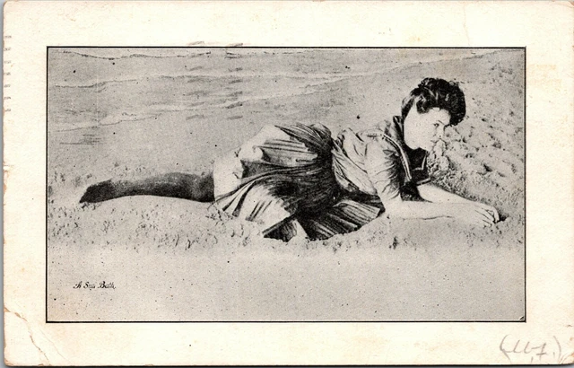 A SUN BATH~WOMAN on Beach In Swimsuit~Pin Up~Victorian Swim Wear ...