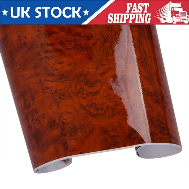 HIGH GLOSSY WALNUT Wood Grain Vinyl Wrap Car Sticker Roll Self Adhesive ...