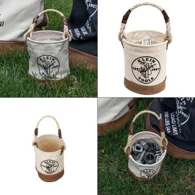 4 IN. LEATHER Bottom Mini Tool Bucket | Canvas Natural Small Bag Heavy ...