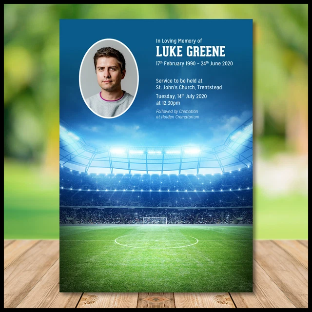 FOOTBALL STADIUM SOCCER Team Funeral Order of Service Sheet Folded Card ...