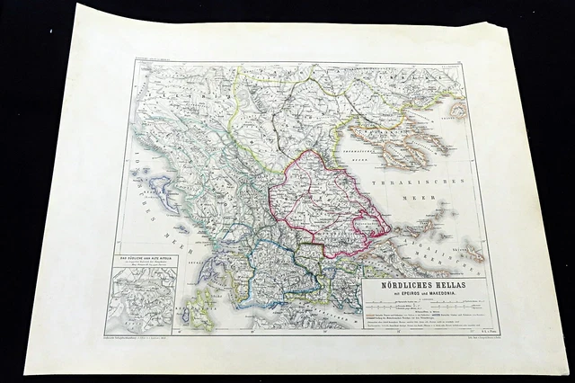 LARGE ANTIQUE MAP of Ancient Greece Thessaly Epirus Aetolia Macedonia ...