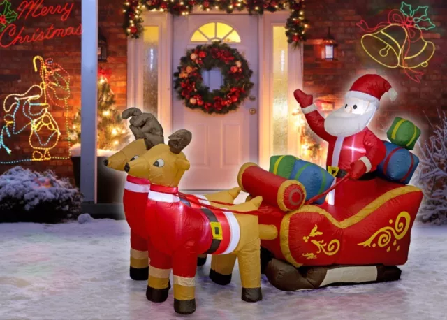 Christmas Inflatable Santa And Reindeer With Sleigh 8ft 2 4m Indoor And