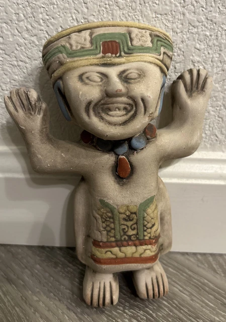 VINTAGE AZTEC MAYAN Clay WARRIOR Primitive Folk Art Pottery Statue ...