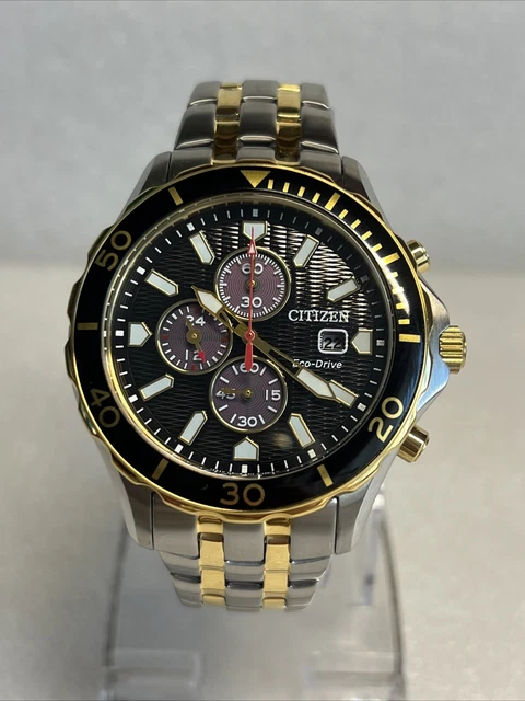 CITIZEN MEN'S ECO Drive Chronograph Date Two Tone Bracelet Watch CA0564 ...