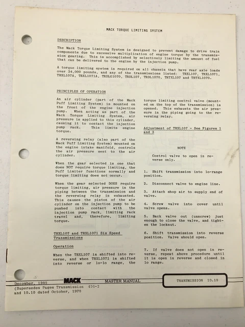 MACK MASTER MANUAL Torque Limiting System Transmission 10.10 December ...