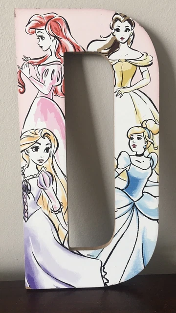 DISNEY PRINCESSES WOOD Wall Letter D Cinderella, Belle, Rapunzel, Ariel ...