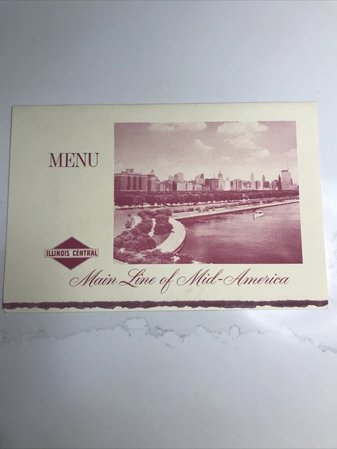 VINTAGE 1950'S ILLINOIS Central Railroad Dining Car Menu Train $35.00 ...