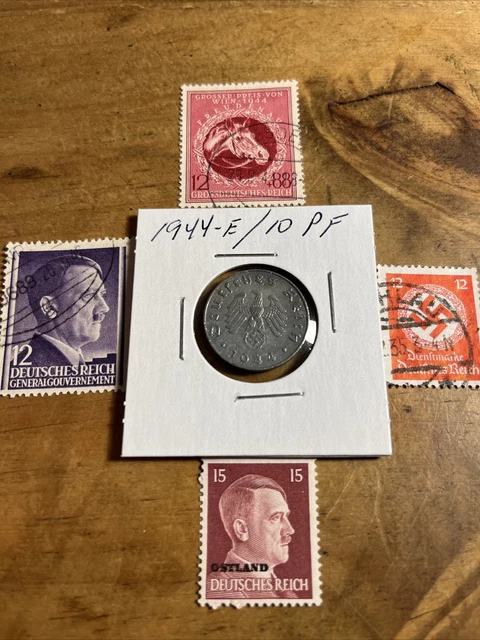 WW2 GERMAN NAZI 1944-E 10 Pfennig Nazi Coin And Stamps Swastika £3.99 ...