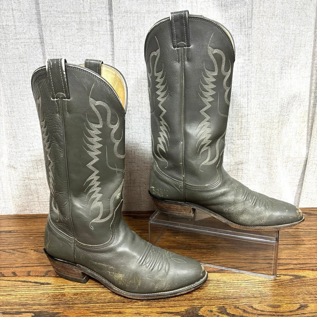 VINTAGE NOCONA MEN’S 9D Gray Leather Cowboy Boots USA Made Western ...