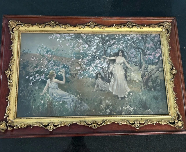 ANTIQUE ORNATE ART Nouveau Picture Frame Pastel Drawing Country ...