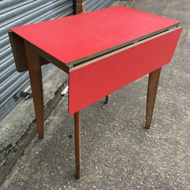 VINTAGE RETRO RED FORMICA Nu-Lyne Folding KITCHEN TABLE WITH DRAWER £26 ...