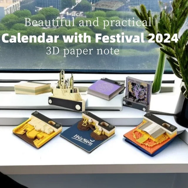 CRAFTS 2024 MINI Desktop Calendar Hand-tear Paper Calendar Home Study ...