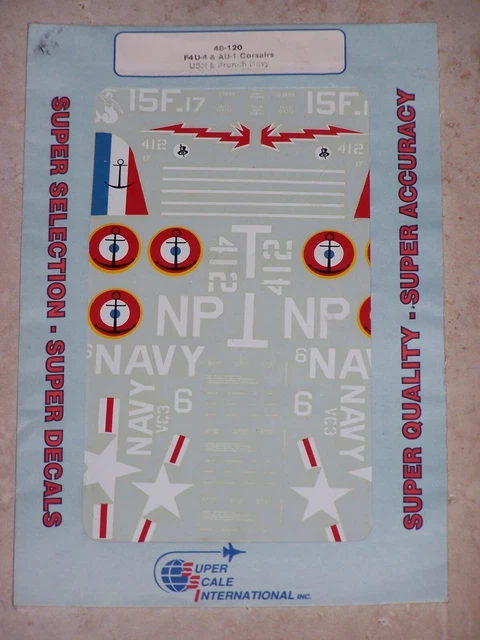 DECALS SUPER SCALE 1/48ème F4u-4 & AU-1 Corsairs USN & French Navy Ref ...