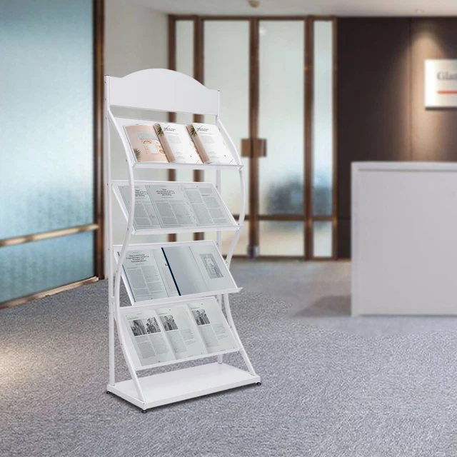 FREESTANDING MAGAZINE RACK 4 Tier Library Office Comic Display ...