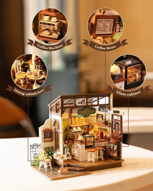 ROWOOD DOLL HOUSE Kit Coffee House, DIY Miniature House Craft Building ...