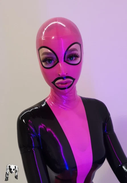 LIBIDEX BIG EYE Zip Hood in Latex Rubber in Metallic Fuschia and Black ...