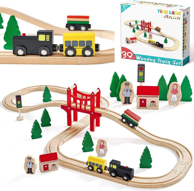 TINY LAND WOODEN Toy Train Set - 39 Pieces £32.95 - PicClick UK