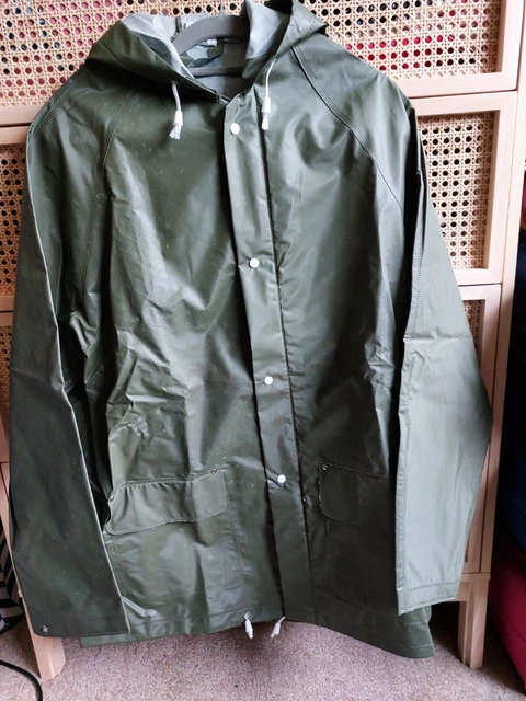 VINTAGE PVC GREEN unisex waterproof pvc coat pvc mac hood drawstring ...