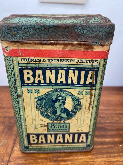 ALTE BLECHDOSE LITHO Schokolade BANANIA 1930 250g tin box no menier ...