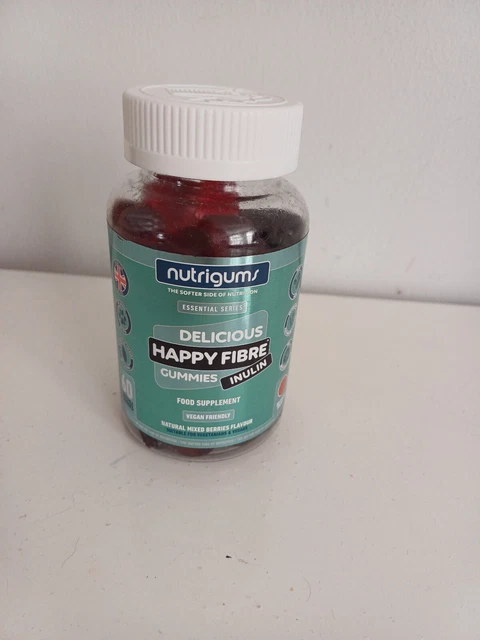 NEW HAPPY FIBRE Inulin Prebiotic Gummy Mixed Berry Flavour 60 Nutrigums ...