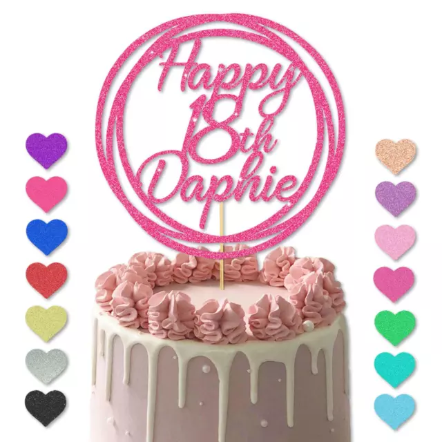PERSONALISED CIRCLE DESIGN Cake Topper Any Name Age Birthday 16th 18 21 ...